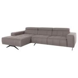 Ecksofa DOMO collection "Trento L-Form, mit Kufenfu&szlig; oder Einzelfu&szlig;", grau (stone), B:287cm H:79cm T:175cm, 100% Polyester, Sofas, Ecksofa, whlw. verstellbare Kopfteile, passend f&uuml;r g&auml;ngige Saugroboter