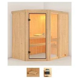 Sauna Karibu "Frigga 1", beige (naturbelassen), ohne Ofen, (ohne Ofen), Saunen, ohne Ofen