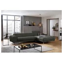 Ecksofa W.Schillig "piedroo, Designsofa mit tollem Sitzkomfort, elegant und bequem, L-Form", gr&uuml;n (hunter r66), B:343cm H:70cm T:193cm, Chenille-Flachgewebe R66 (85% Polyester, 15% Nylon), Sofas, Ecksofa, Kopfteilverstellung, wahlweise mit Sitztiefenverstellung, Breite 343cm
