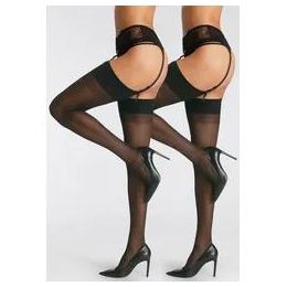 Strapsstr&uuml;mpfe Lascana, Damen, Gr. 36/38, schwarz (2x schwarz), Obermaterial: 85% Polyamid, 15% Elasthan, unifarben, Socken, mit Naht