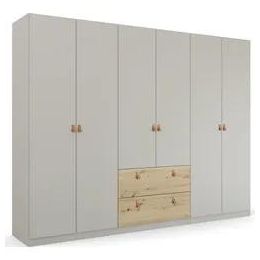 Dreht&uuml;renschrank Rauch "Kleiderschrank Schrank Garderobe Ankleide HOMEY BY QUADRA SPIN", grau (seidengrau, eiche artisan), B:271cm H:210cm T:54cm, Holzwerkstoff, Schr&auml;nke, Dreht&uuml;renschrank, mit cognacbraunen Ledergrifflaschen, Schubladen in Eichen-Dekor