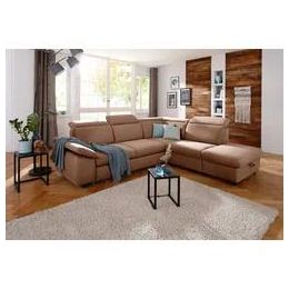 Ecksofa Home Affaire "Mauritius L-Form", braun, B:276cm T:232cm, Struktur fein (100% Polyester);Luxus-Microfaser Lederoptik (100% Polyester);Soft clean (98% Polyester, 2% Polyamid), Sofas, Ecksofa, mit Ottomane, mit Kopfteil- und Armlehnverstellung