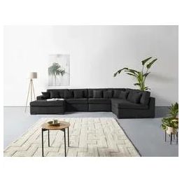 Wohnlandschaft Home Affaire "Skara U-Form", grau (anthrazit), B:390cm H:86cm T:190cm, 100% Polyester, Sofas, Wohnlandschaft, Lounge-Sofa mit Federkernpolsterung, in vielen Bezugsvarianten