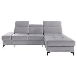 Ecksofa Home Affaire "Cardiz L-Form", grau (hellgrau), B:246cm H:83cm T:173cm, Webstoff (100% Polyester);Luxus-Microfaser Paris (90% Polyester/10% Polyamid);Struktur fein (100% Polyester);Samtoptik (100% Polyester), Sofas, Ecksofa, inkl.Kopfteilverstellung und Federkern wahlweise mit Bettfunktion