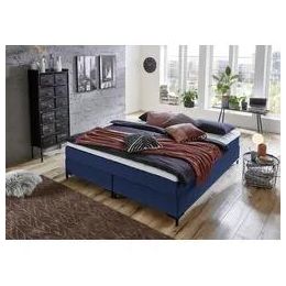 Boxspringbett "Romy", blau (navyblau), B:160cm L:200cm, Bezug Bettbox und Obermatratze: Strukturstoff (90% Polyester, 10% Nylon);Topper: Jersey (100% Polyester), ATLANTIC HOME COLLECTION, Komplettbetten, Boxspringbett, ohne Kopfteil, frei im Raum stellbar