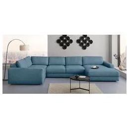 Wohnlandschaft Home Affaire "Bloomfield, Mega Polsterprogramm, Breite 405cm, viel Platz, U-Form", blau (tepestry), B:405cm H:84cm T:224cm, 100% Polyester, Sofas, Wohnlandschaft, mit extra tiefer Sitzfl&auml;che, wahlweise mit Sitztiefenverstellung