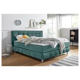Boxspringbett Home Affaire "Salo", blau (petrol), B:194cm L:211cm, Struktur (100% Polyester);Bezug der Spiegelfl&auml;che Matratzendrell aus 100% Polyester;Samtoptik (100% Polyester), Komplettbetten, Boxspringbett, incl. Topper, 6 Breiten, 2 H&auml;rtegrade, TFK auch in H&auml;rtegrad 4