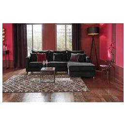 Ecksofa Home Affaire "Renesse L-Form", schwarz, B:234cm H:90cm T:160cm, Samtvelours 100% Polyester;Luxus-Microfaser ALTARA NUBUCK (100% Polyester), Sofas, Ecksofa, lose Kissen, Keder an Sitzkissen
