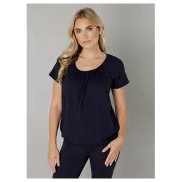 T-Shirt Base Level "Yona", Damen, Gr. 44, blau (navy dunkelblau), Jersey, Obermaterial: 94% Viskose, 6% Elasthan, unifarben, figurumspielend h&uuml;ftlang, Rundhals, Shirts T-Shirt, mit Raffung am Rundhalsausschnitt