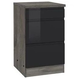 Unterschrank KOCHSTATION "KS-Virginia", schwarz (schwarz hochglanz), B:50cm H:85cm T:60cm, Holzwerkstoff, MDF, Schr&auml;nke, K&uuml;chenunterschrank Unterschrank, 50 cm breit, mit Ausz&uuml;gen