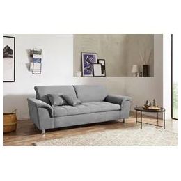 2,5-Sitzer DOMO collection "Franzi, zeitlos und elegant, moderne Sitzheftung", grau (hellgrau), B:210cm H:81cm T:105cm, Sofas, wahlweise mit Kopfteilverstellung, inklusive Zierkissen