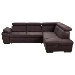 Ecksofa exxpo - SOFA FASHION "Salerno, Funktionssofa, hoher Sitzkomfort, Breite 268cm, L-Form", braun (dunkelbraun), B:268cm H:77cm T:204cm, NaturLeder;Primabelle-Microfaser (100% Polyester);Luxus-Kunstleder, Sofas, Ecksofa, inkl. Kopf- und Armteilverstellung, wahlweise mit Bettfunktion