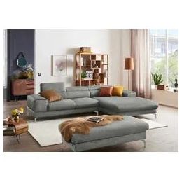 Polsterhocker W.Schillig "piedroo, Designsofa mit tollem Sitzkomfort, bequem, L-Form", grau (grau s37), B:141cm H:42cm T:70cm, Stoff S37 (100% Polyester): Luxus-Microfaser in Lederoptik, Hocker, Polsterhocker, F&uuml;&szlig;e in Silber matt