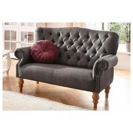 Chesterfield-Sofa Home Affaire "Lord", grau (anthrazit), B:138cm H:93cm T:84cm, Luxus-Microfaser Lederoptik (100% Polyester);Struktur fein (100% Polyester), Sofas, mit echter Chesterfield-Knopfheftung und Ziern&auml;geln