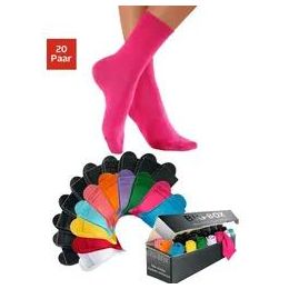 Basicsocken GO IN, Damen, Gr. 35-38, bunt (10x bunt, 10x schwarz), Baumwolle, Baumwollmischung, Elasthan, Polyamid, unifarben, elastisch, Socken, in der gro&szlig;en Big-Box