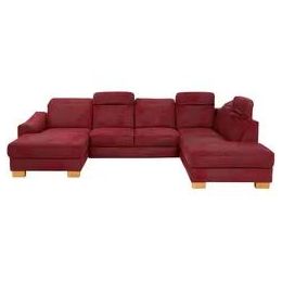 Wohnlandschaft Home Affaire "Dundee U-Form", rot (bordeaux), B:338cm H:86cm T:219cm, Luxus-Microfaser Florence (100% Polyester), Sofas, Wohnlandschaft, wahlweise mit Kopfteilverstellung und zus&auml;tzlich mit Bettfunktion