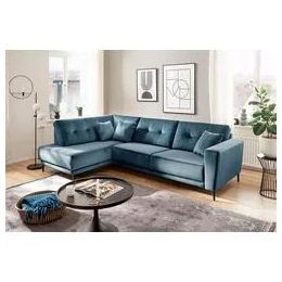 Polsterecke TRENDS BY HG "Barcelona L-Form", blau (petrol), B:273cm H:86cm T:165cm, Sofas, mit Metallfuss, frei im Raum stellbar