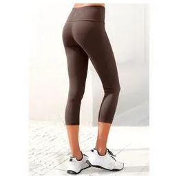 Caprileggings Lascana, Damen, Gr. 44/46, N-Gr, braun, Single Jersey, Obermaterial: 95% Baumwolle, 5% Elasthan, unifarben, Basic, Basic kniebedeckend, Hosen, mit breitem weichem B&uuml;ndchen, Loungewear