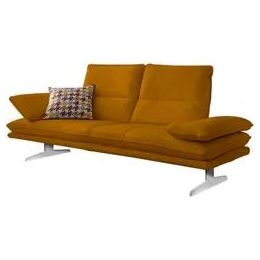2-Sitzer W.Schillig "broadway, Designsofa mit tollem Sitzkomfort", gelb (brandy s37), B:216cm H:94cm T:96cm, Stoff S37 (100% Polyester): Luxus-Microfaser in Lederoptik, Sofas, Sitztiefenverstellung, Kopfteil- & Seitenteilverstellung, Breite 216cm