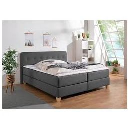 Boxspringbett Home Affaire "Fargo", grau (anthrazit), B:173cm L:227cm, Struktur fein (100% Polyester);Samtstoff (100% Polyester), Komplettbetten, Boxspringbett, in &Uuml;berl&auml;nge 220 cm, mit Topper, 3 Ausf&uuml;hrungen, 4, Breiten