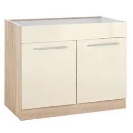 Wiho-K&uuml;chen Sp&uuml;lenschrank WIHO K&Uuml;CHEN "Flexi2", beige (front: magnolia, korpus: sonoma eiche), B:100cm H:85cm T:57cm, Schr&auml;nke, Sp&uuml;lenschrank, Breite 100 cm