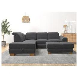 Ecksofa Home Affaire "Dundee L-Form", grau (anthrazit), B:263cm H:86cm T:219cm, Flachgewebe 100% Polyester, Sofas, Ecksofa, wahlweise mit Kopfteilverstellung und zus&auml;tzlich mit Bettfunktion