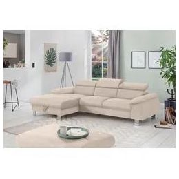 Ecksofa COTTA "Komaris L-Form, B: 244 cm", beige, B:244cm H:72cm T:166cm, Microfaser PRIMABELLE (100% Polyester);Kunstleder SOFTLUX(100%Polyurethan);Feinstruktur (100% Polyester);Kunstleder SOFTLUX/Struktur (100%Polyurethan, 90%Polyester, 10% Polyacryl), Sofas, Ecksofa, mit Kopfteilverstellung, optional Bettfunktion, Bettkasten & Licht, Topseller