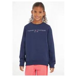 Sweatshirt Tommy Hilfiger "ESSENTIAL SWEATSHIRT", Jungen, Gr. 6/116, blau (marine), Obermaterial: 100% Baumwolle, bedruckt, Basic schmal, Rundhals, Rippb&uuml;ndchen, Sweatshirts Sweatshirt, Kinder Kids Junior MiniMe,f&uuml;r Jungen und M&auml;dchen