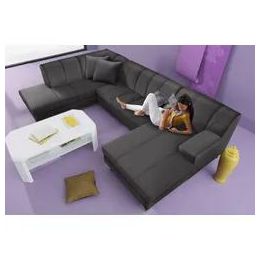 Wohnlandschaft Home Affaire "Anzio, modern und gem&uuml;tlich, niedrige Armlehne, U-Form", schwarz, B:297cm H:75cm T:82cm, Primabelle-Microfaser aus 100% Polyester;SOFTLUX-Kunstleder;Struktur-Bezug aus 90% Polyester und 10% Polyacryl;NaturLEDER, Rindsleder, Sofas, Wohnlandschaft, wahlweise mit Bettfunktion
