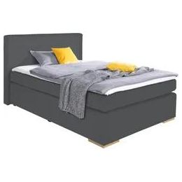 Boxspringbett Alina "Nikki", grau (grau tls 39), B:133cm L:214cm, Komplettbetten, Boxspringbett, inklusive Matratze und Topper, F&uuml;&szlig;e Buche natur