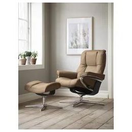 Relaxsessel stressless "Mayfair", braun (latte batick), B:92cm H:103cm T:79cm, Leder BATICK: BATICK ist ein leicht korrigiertes, durchgef&auml;rbtes und genarbtes M&ouml;belleder, bei dem die meisten Unebenheiten und Spuren in der Regel entfernt wurden., Sessel, Relaxsessel, mit Cross Base, Gr&ouml;&szlig;e S, M & L, Holzakzent Schwarz