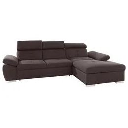 Ecksofa exxpo - SOFA FASHION "Spring, super bequem, mit Armteil- und Kopfteilfunktion", braun (mocca), B:284cm H:81cm T:181cm, Luxus-Microfaser (100% Polyester);Struktur (100% Polyester);NaturLEDER (echtes Rindsleder) in Sitz und R&uuml;cken. Korpus in passendem Kunstleder SOFTLUX bezogen, Sofas, Ecksofa, L-Form, wahlweise mit Bettfunktion und Bettkasten