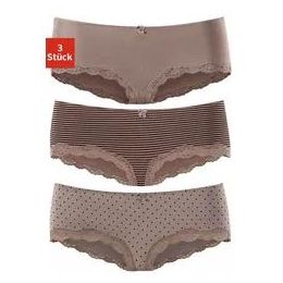 Panty Lascana, Damen, Gr. 32/34, grau (taupe, uni, gepunktet, gestreift), Jersey, Obermaterial: 95% Baumwolle, 5% Elasthan. Spitze: 87% Polyamid, 13% Elasthan, gepunktet, gestreift, unifarben, k&ouml;rpernah, Unterhosen Panty, aus elastischer Baumwolle mit zarter Spitze