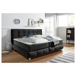 Boxspringbett Home Affaire "Salo XXL", grau (anthrazit), B:174cm L:231cm, Komplettbetten, Boxspringbett, in Samtoptik oder Struktur, 6 Breiten in &Uuml;berl&auml;nge 220cm, 4 H&auml;rtegrade