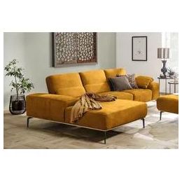 Ecksofa W.Schillig "run, Designsofa mit tollem Sitzkomfort, bequem, L-Form", gelb (brandy s37), B:299cm H:88cm T:178cm, Longlife Xtra-Leder Z73: Naturwalkleder der Luxusklasse aus den erlesensten Rohh&auml;uten. Hautst&auml;rke 1, 1 &ndash; 1, 3 mm;ROHLEDER Jacquard-Flachgewebe Q2 W60 (63% Polyester, 37% Polyacryl);ROHLEDER Chenille-Flachgewebe Q2 W77 (68% Polyacryl, 32% Polyester);Stoff S37 (100% Polyester), Sof