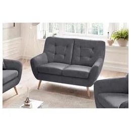 2-Sitzer exxpo - SOFA FASHION "Scandi, bequem, aufwendige R&uuml;ckenpolsterung f&uuml;r mehr Sitzkomfort", grau (anthrazit), B:137cm H:92cm T:92cm, Korpus: 100% PES;Luxus-Microfaser (100% Polyester), Sofas, akuelle Farben in hochwertige Bezugsqualit&auml;ten, Holzfu&szlig;