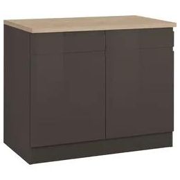 Unterschrank KOCHSTATION "KS-Virginia", grau (grau hochglanz), B:100cm H:85cm T:60cm, Holzwerkstoff, MDF, Schr&auml;nke, K&uuml;chenunterschrank Unterschrank, 100 cm breit, mit 2 T&uuml;ren und 2 Schubk&auml;sten