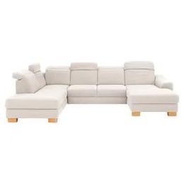 Wohnlandschaft Home Affaire "Dundee U-Form", beige (creme), B:338cm H:86cm T:219cm, Struktur fein (100% Polyester), Sofas, Wohnlandschaft, wahlweise mit Kopfteilverstellung und zus&auml;tzlich mit Bettfunktion