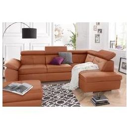 Ecksofa exxpo - SOFA FASHION "Spring, super bequem und komfortabel mit Armteil- und Kopfteilfunktion", braun (cognac), B:274cm H:81cm T:206cm, NaturLEDER (echtes Rindsleder) in Sitz und R&uuml;cken. Korpus in passendem Kunstleder SOFTLUX bezogen;Luxus-Microfaser (100% Polyester);Struktur ( 100% Polyester), Sofas, Ecksofa, wahlweise mit Bettfunktion und Bettkasten, L-Form