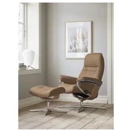 Relaxsessel stressless "Sunrise", braun (latte batick), B:92cm H:105cm T:80cm, Leder BATICK: BATICK ist ein leicht korrigiertes, durchgef&auml;rbtes und genarbtes M&ouml;belleder, bei dem die meisten Unebenheiten und Spuren in der Regel entfernt wurden., Sessel, Relaxsessel, mit Cross Base, Gr&ouml;&szlig;e S, M & L, Holzakzent Eiche