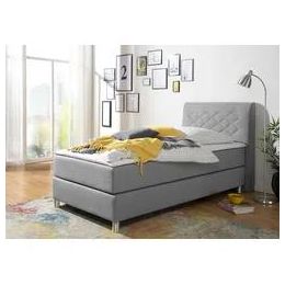 Boxspringbett Home Affaire "Parla", grau, L:218cm, 100% Polyester, Komplettbetten, Boxspringbett, incl. Topper, 4 Farben in 4 Breiten, 2 H&auml;rtegraden, 3 Matratzenarten