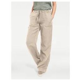 Schlupfhose Heine, Damen, Gr. 42, Normalgr&ouml;&szlig;en, beige (sand), 55% Baumwolle, 45% Leinen, unifarben, lang, Hosen Schlupfhose