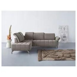 Ecksofa Home Affaire "Fresh L-Form", braun (latte), B:260cm H:79cm T:220cm, 100% Polyester, Sofas, Ecksofa, Federkern, wahlweise Kopfteilverstellung und motorischer Vorziehsitz
