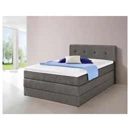 Boxspringbett Hapo, grau (anthrazit), Liegefl&auml;che B/L: 140cm x 200cm, kein H&auml;rtegrad, 7-Zonen-Tonnentaschen-Federkernmatratze, Kopfteil, seitliche Unterbox und Obermatratze sind mit pflegeleichtem Feinstrukturstoff in Leinenoptik (100% Polyester) bezogen;Die Oberseite der Unterfederung und die Ober- und Unterseite der Obermatratze sind jeweils mit einem rutschhemmenden Stoff aus 100% Polyester bes