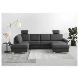 Wohnlandschaft Home Affaire "Summer U-Form", grau, B:314cm H:91cm T:170cm, 100% Polyester, Sofas, Wohnlandschaft, mit oder ohne Bettfunktion und Bettkasten, Cord-Bezug