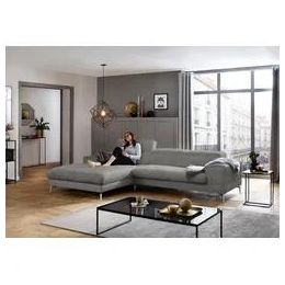 Ecksofa W.Schillig "piedroo, Designsofa mit tollem Sitzkomfort, bequem und elegant, L-Form", grau (grau r66), B:303cm H:70cm T:193cm, Chenille-Flachgewebe R66 (85% Polyester, 15% Nylon), Sofas, Ecksofa, Kopfteilverstellung, wahlweise mit Sitztiefenverstellung, Breite 303cm