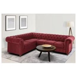 Chesterfield-Sofa Home Affaire "Chesterfield Ecksofa, auch in Leder L-Form", rot (weinrot), B:250cm H:74cm T:210cm, Luxus-Microfaser (94% Polyester, 5% Nylon, 1% Spandex);Microfaser Antiklederoptik (100% Polyester);NaturLEDER (echtes italienisches Rindsleder), Sofas, hochwertige Knopfheftung, langer Schenkel links oder rechts w&auml;hlbar