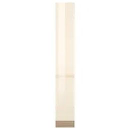 Apothekerschrank KOCHSTATION "KS-Virginia", beige (creme hochglanz), B:30cm H:200cm T:60cm, Holzwerkstoff, Schr&auml;nke, Apothekerschrank, 200 cm hoch 30 cm breit, 2 Ausz&uuml;ge mit 5 Ablagen, griffloses Design
