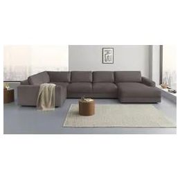 Wohnlandschaft Home Affaire "Bloomfield, Mega Polsterprogramm, Breite 405cm, viel Platz, U-Form", grau (taupe), B:405cm H:84cm T:224cm, 100% Polyester, Sofas, Wohnlandschaft, mit extra tiefer Sitzfl&auml;che, wahlweise mit Sitztiefenverstellung