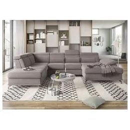Sit & More Wohnlandschaft SIT & MORE "Cabrio U-Form, B: 359 cm, mit Sitztiefen-, Arm- & Kopfteilverstellung", braun (savannah), B:359cm H:87cm T:230cm, 100% Polyester, Sofas, Wohnlandschaft, 3 Nierenkissen, Federkern, optional Bettfunktion und Stauraum